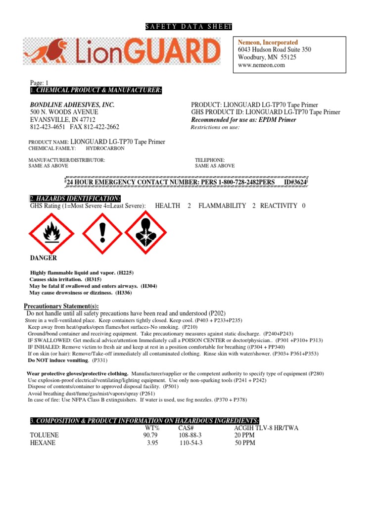 LG TP70 Tape Primer SDS | PDF | Dangerous Goods | Firefighting