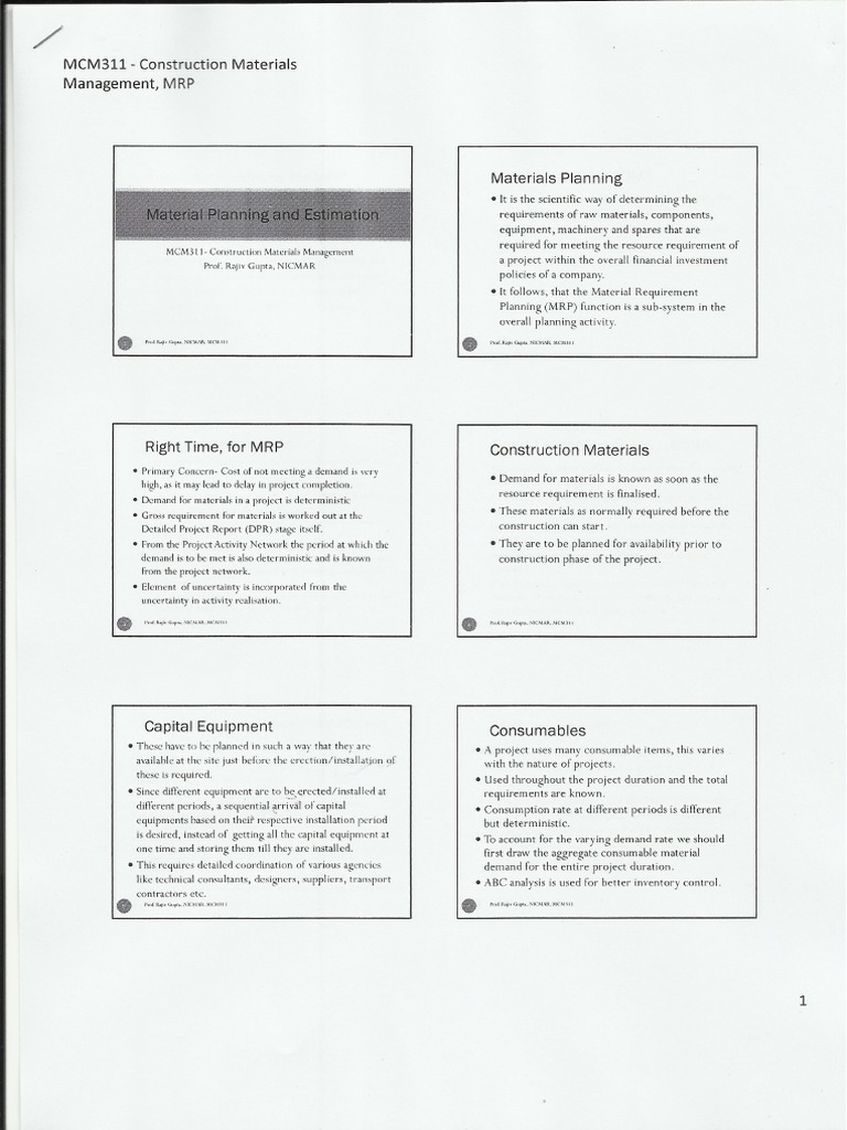 Material Planning and Estimation | PDF