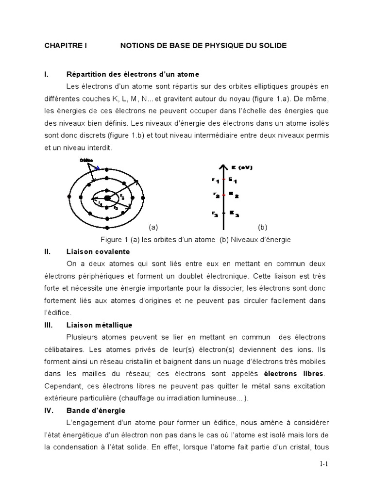 Chapitre 1 | PDF | Semi-conducteurs | Théorie des bandes