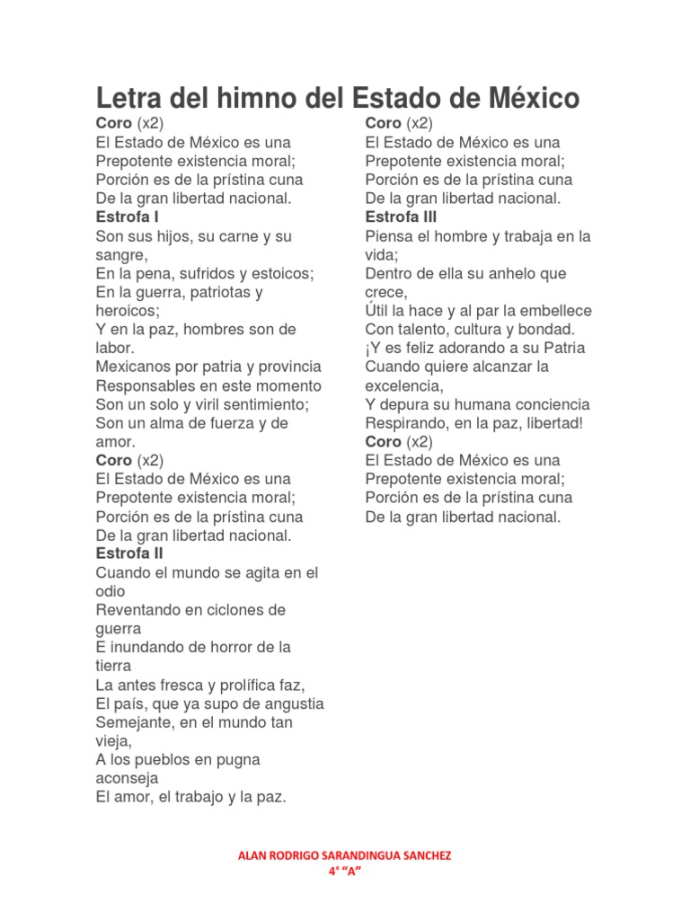 Letra Del Himno Del Estado de México | PDF