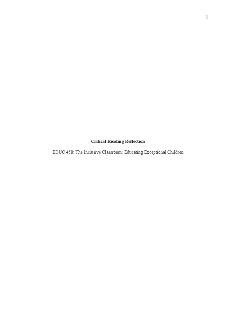 The Inclusive Classroom: Educating Exceptional Children Reflection ... The Inclusive Classroom: Educating Exceptional Children Reflection ...