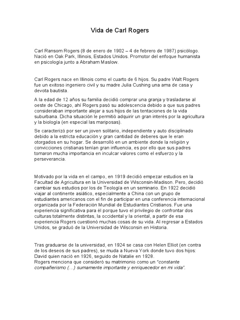 Vida de Carl Rogers | PDF | Psicoterapia | Sicología