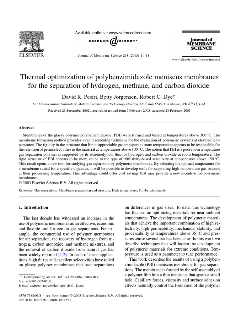 Thermal Optimization of Polybenzimidazole Meniscus Membranes For The Separation of Hydrogen ...