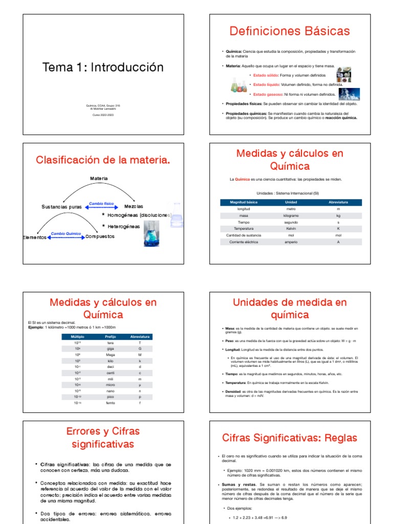 Tema 1 Quimica | PDF | Estequiometría | Concentración