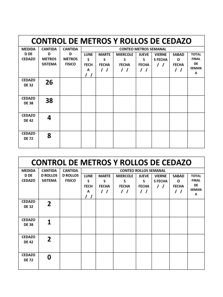Control de Metros y Rollos de Cedazo | PDF