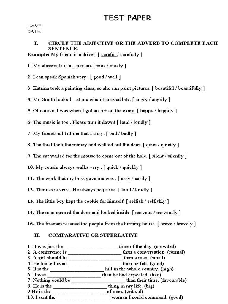 Circle The Adjective or The Adverb To Complete Each Sentence | PDF