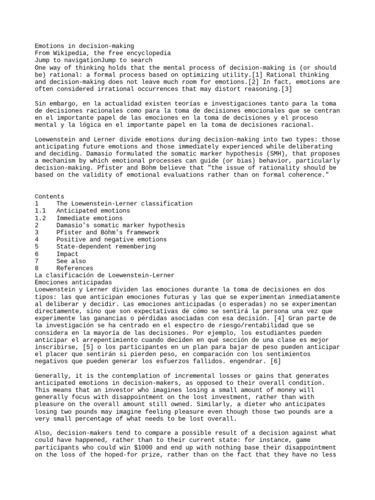 Las Emociones En La Toma De Decisiones Pdf Wikipedia Metafísica
