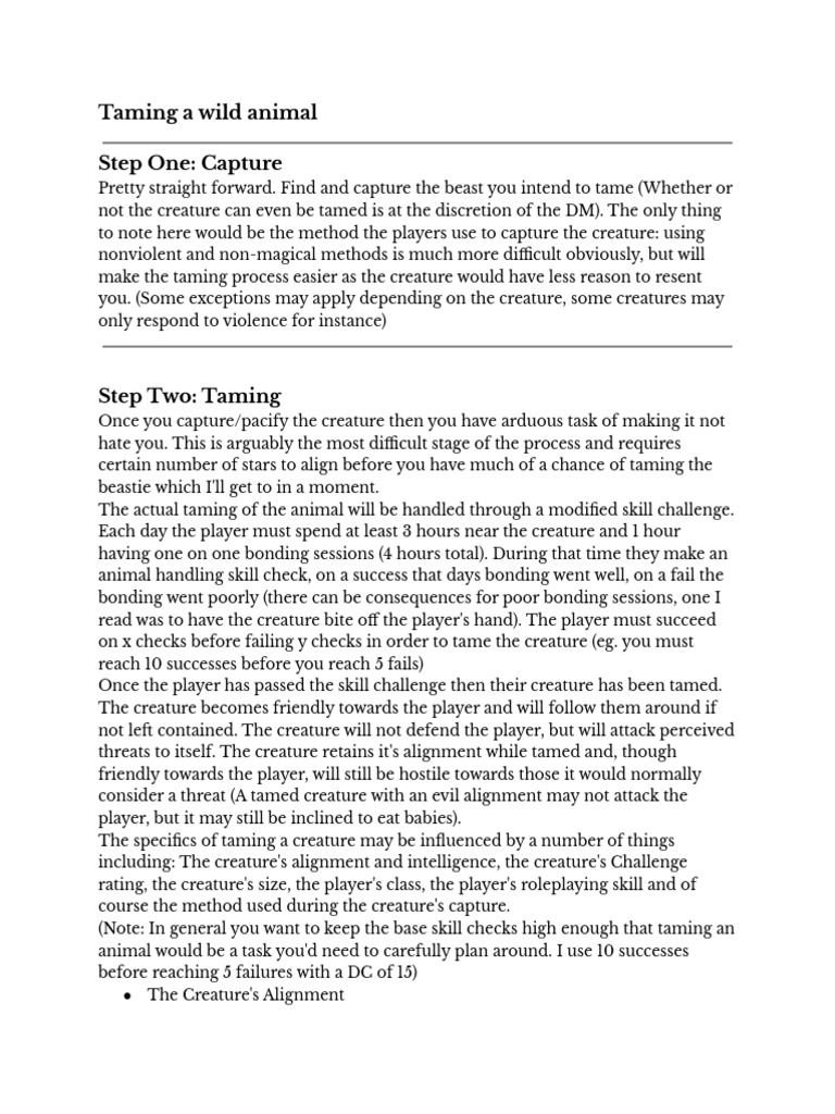 Tame Wild Animals in D&D with Skill Challenges | PDF
