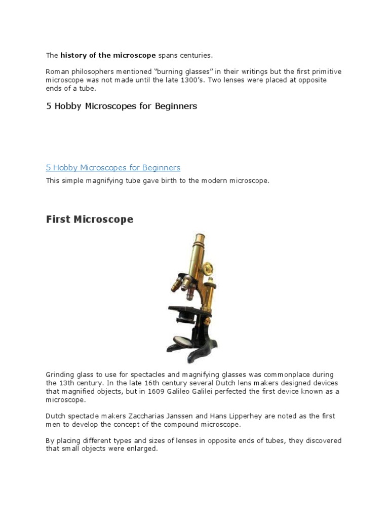 5 Hobby Microscopes For Beginners: First Microscope | PDF | Microscope | Glasses