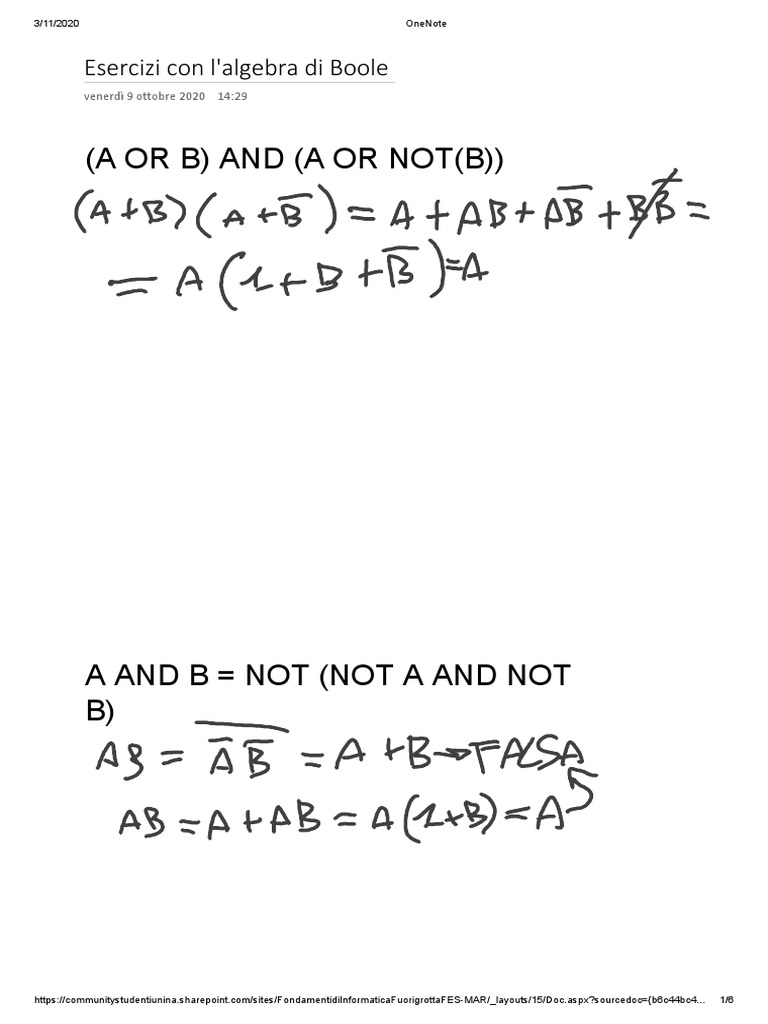 Fondamenti Di Informatica Esercizi Algebra Di Boole | PDF