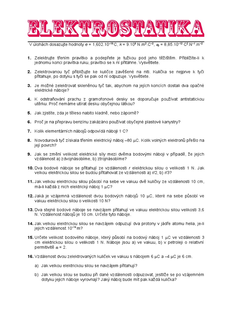 Elektrostatika Zadani | PDF
