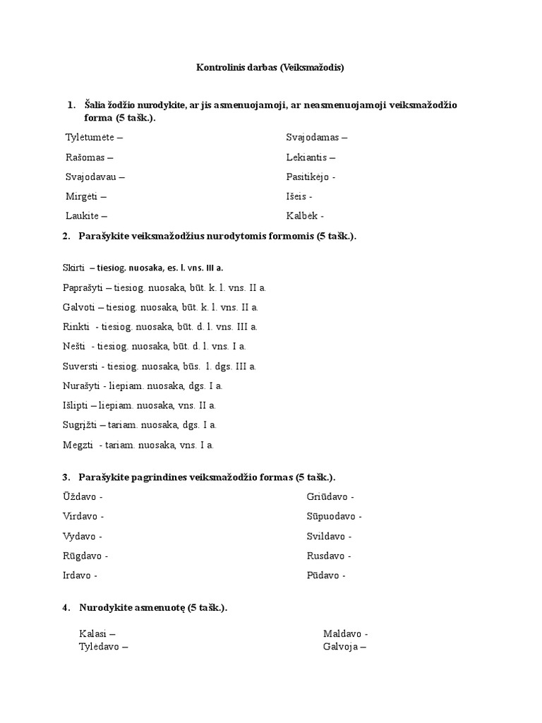 Kontrolinis Darbas 6 Kl. | PDF