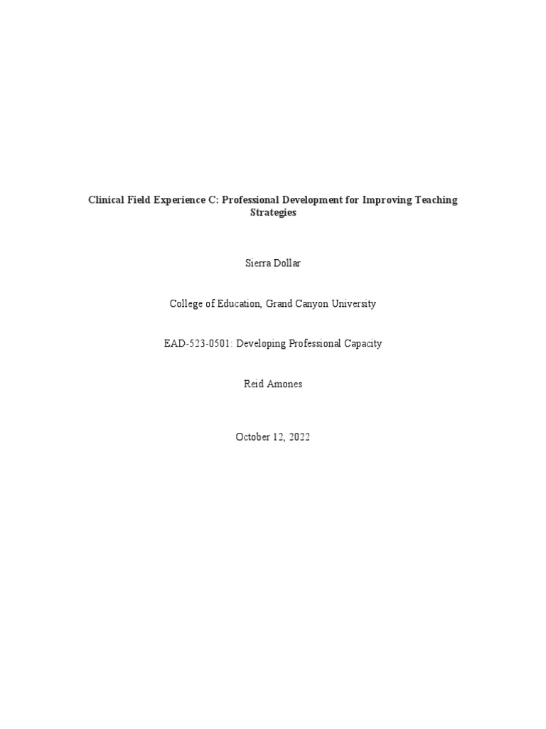 Clinical Field Experience C Professional Development For Improving ...