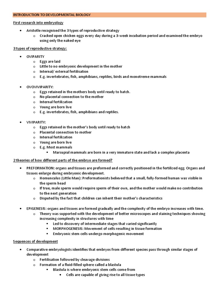 Overview of Developmental Biology Concepts | PDF | Embryo | Cell Potency