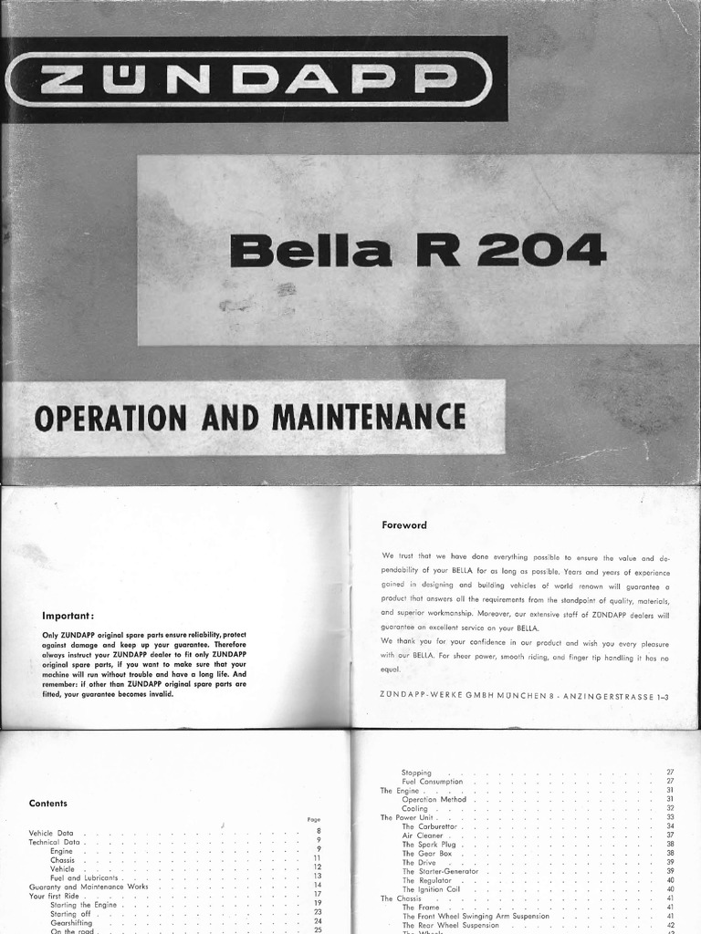 Zundapp Bella R204 Owners Manual | PDF