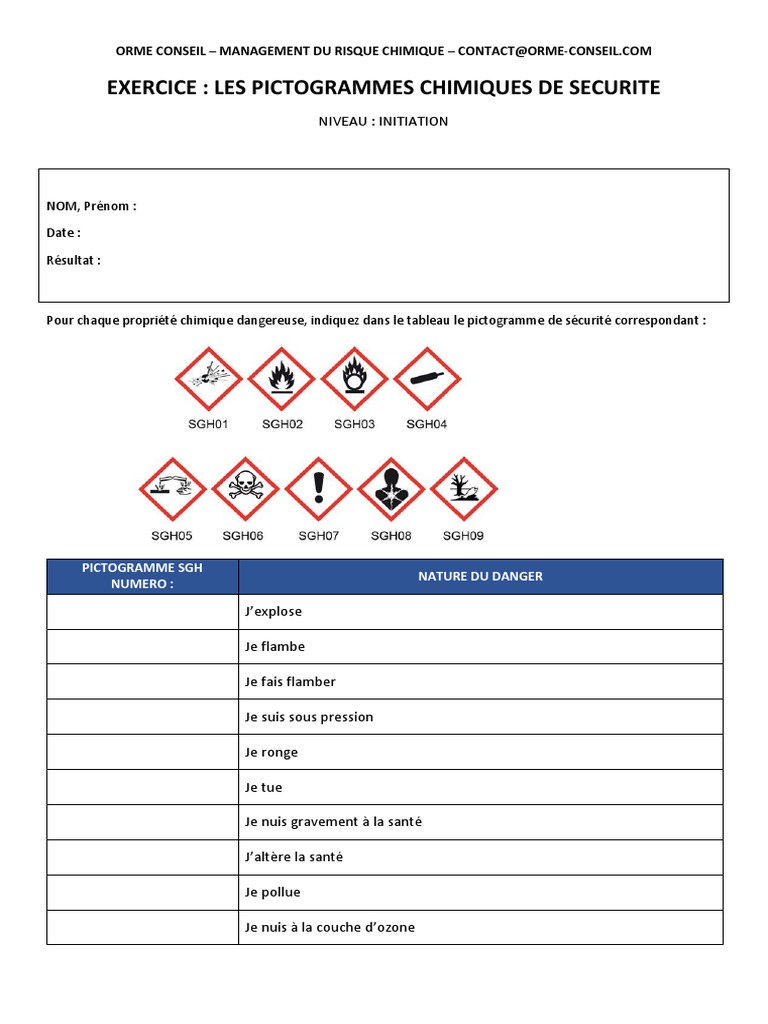 Exercices sur les pictogrammes de sécurité | PDF