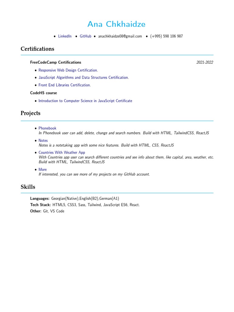 Ana Chkhaidze Resume | PDF