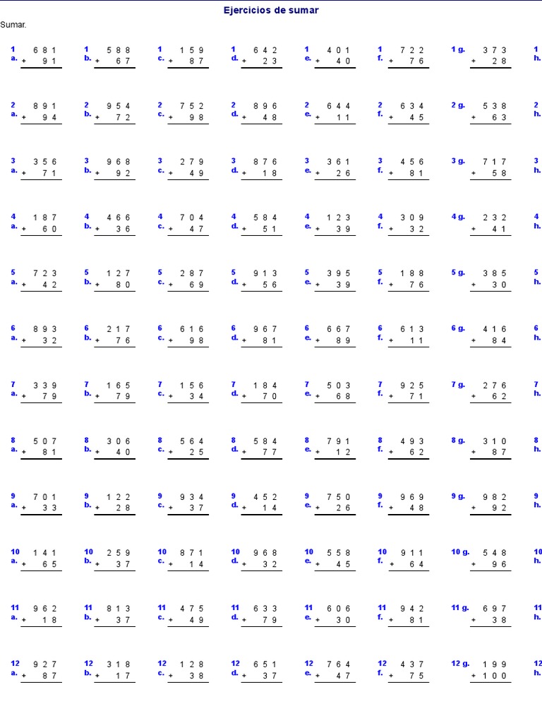 Ejercicios de Sumar | PDF