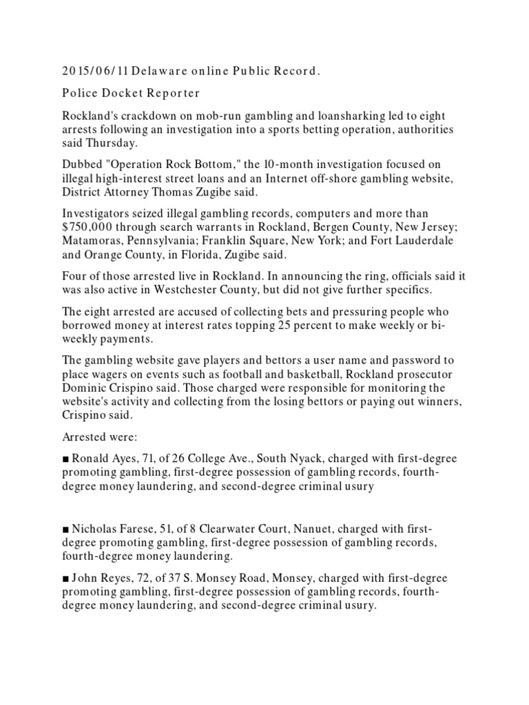 Exhibit Police Docket Reporter-1 | PDF | Murder | Gambling