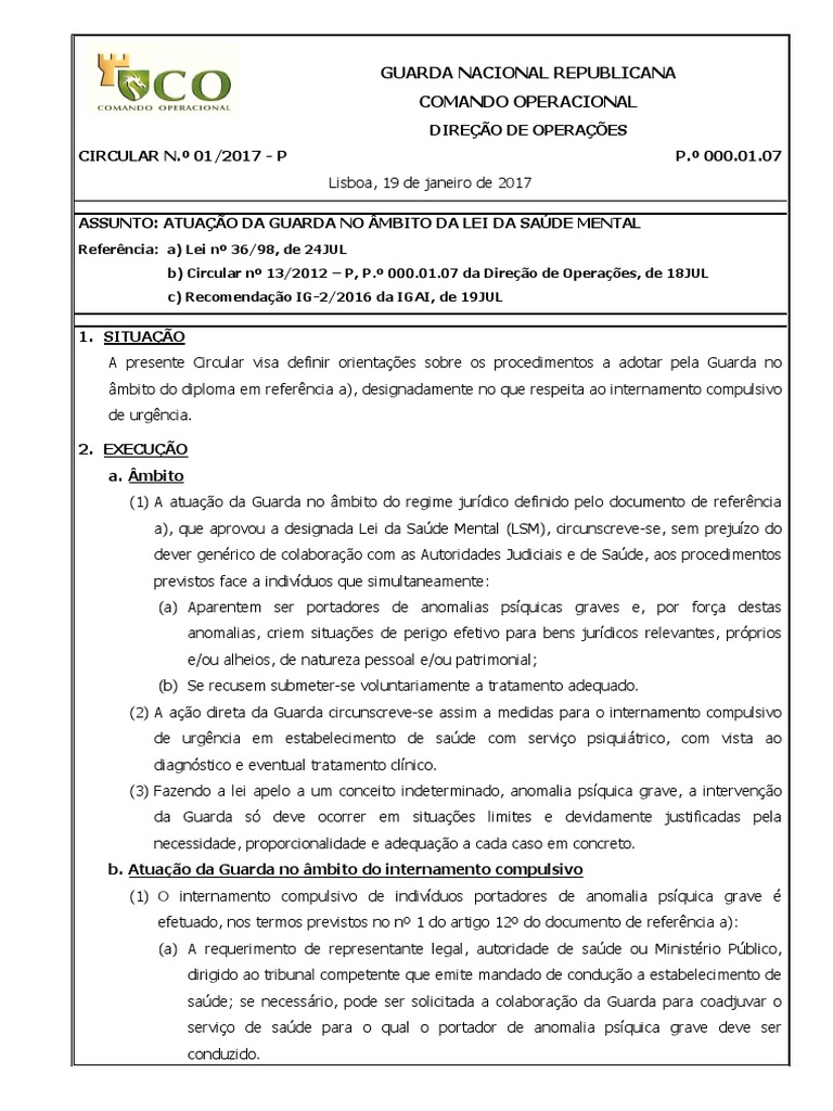 Procedimentos para Internamento Compulsivo | PDF | Psiquiatria | Saúde ...
