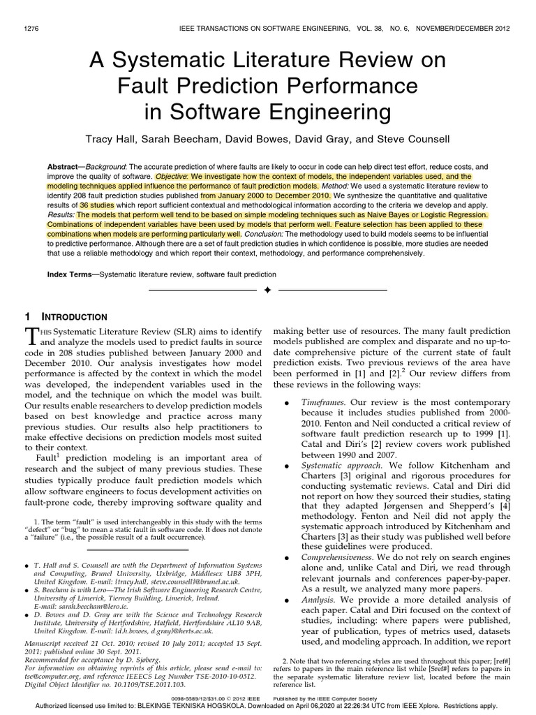 P3 A Systematic Literature Review On Fault Prediction Performance Download Free Pdf