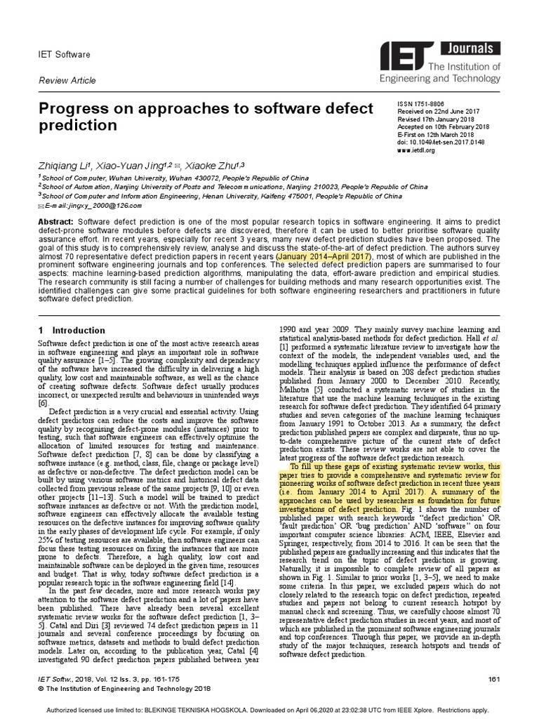 P4 - Progress On Approaches To Software Defect Prediction | PDF ...