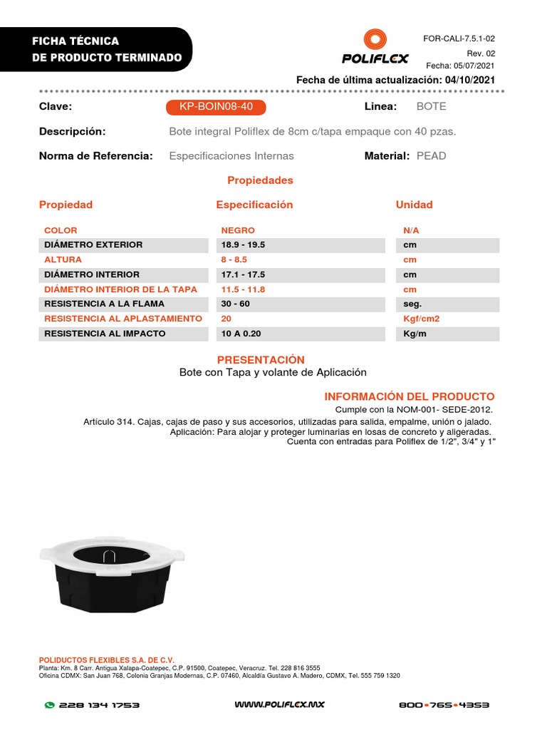 Bote integral de PEAD de 8cm con tapa para 40 piezas | PDF