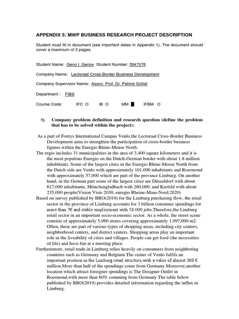 Appendix 05-Business Research Project Description Geno Genov | PDF ...