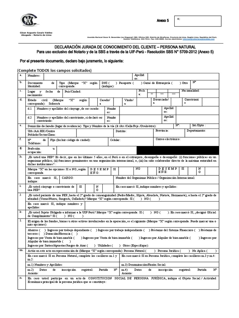 Anexo 5 Persona Natural | PDF | Lima | Lavado de dinero