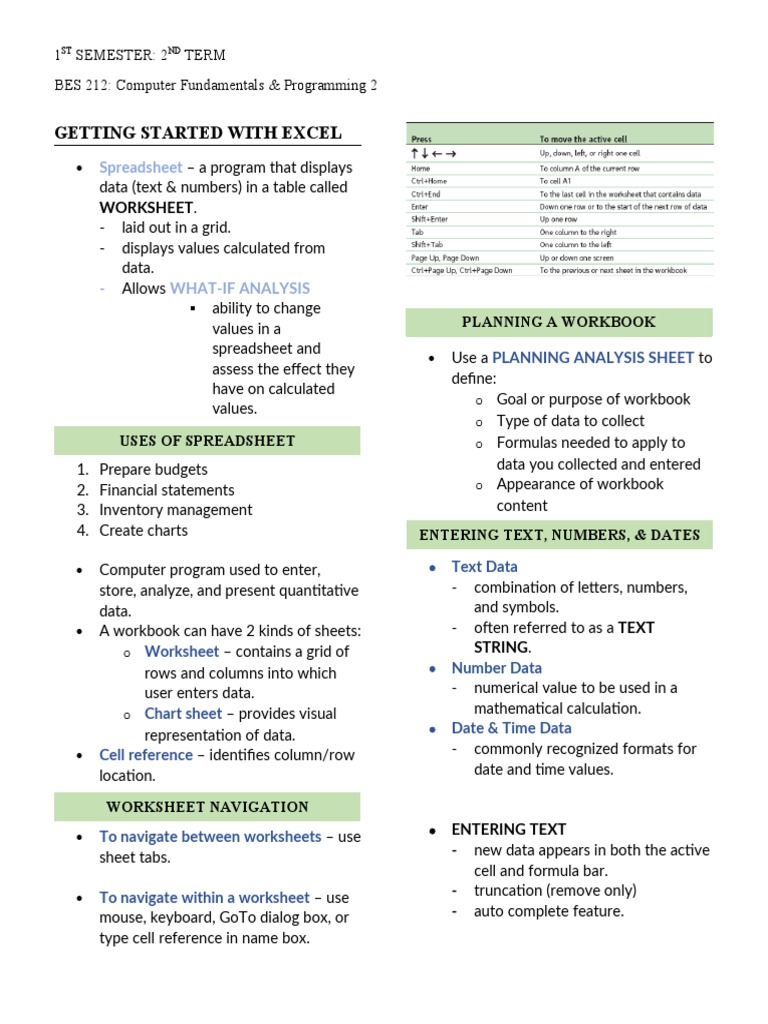 BES 212 MIDTERM RIVIEWER | PDF | Spreadsheet | Microsoft Excel