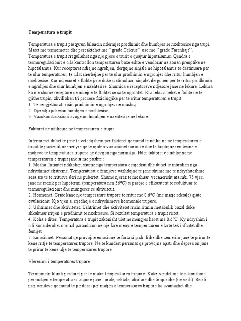 Tema 6 Â " Temperatura e Trupit. Frekuenca Respiratore. | PDF