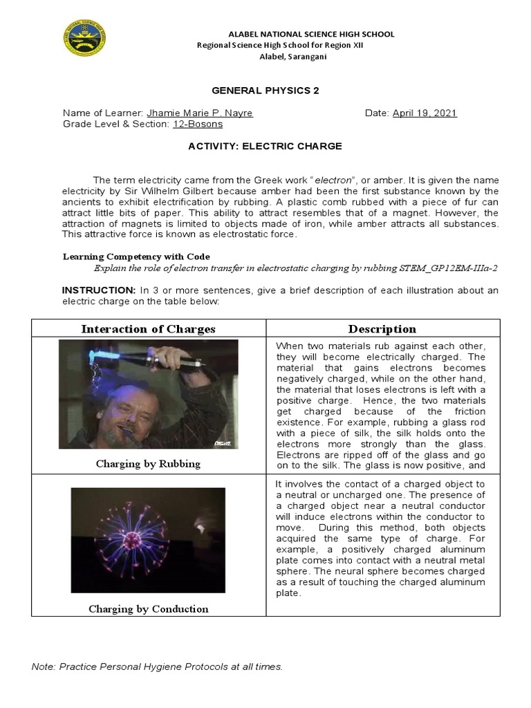 Nayre Q3-Module 1 Activity | PDF | Electric Charge | Electrostatics