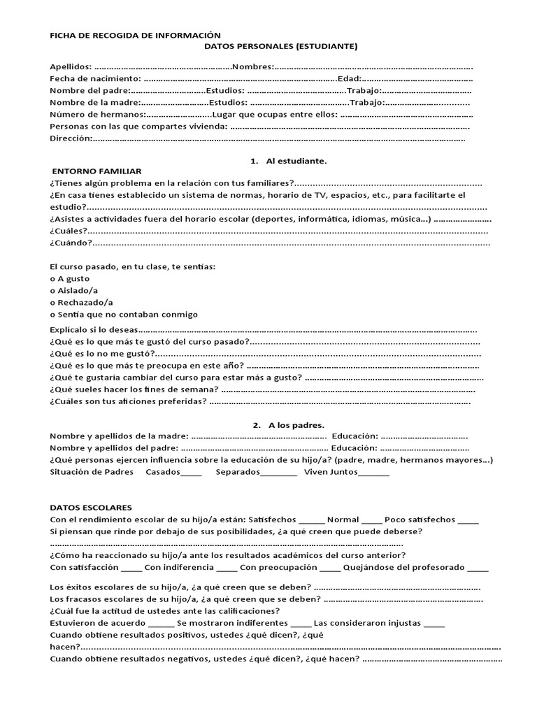 Ficha de Recogida de Informacion | PDF Ficha de Recogida de Informacion | PDF
