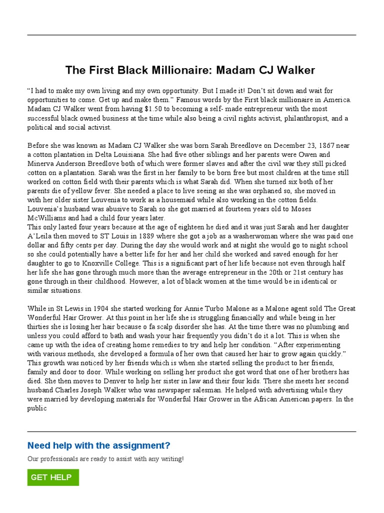 Madam CJ Walker: America's First Black Millionaire | PDF