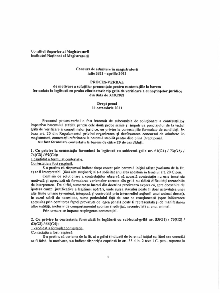 Proces Verbal Solutionare Barem Contestatii DP - Motivare - 2021 10 11 ...