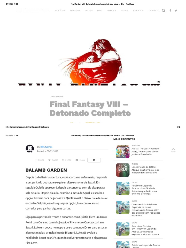 Final Fantasy VIII - Detonado Completo Completo Com Todos Os GFs - Final Faqs | PDF | Videogames ...