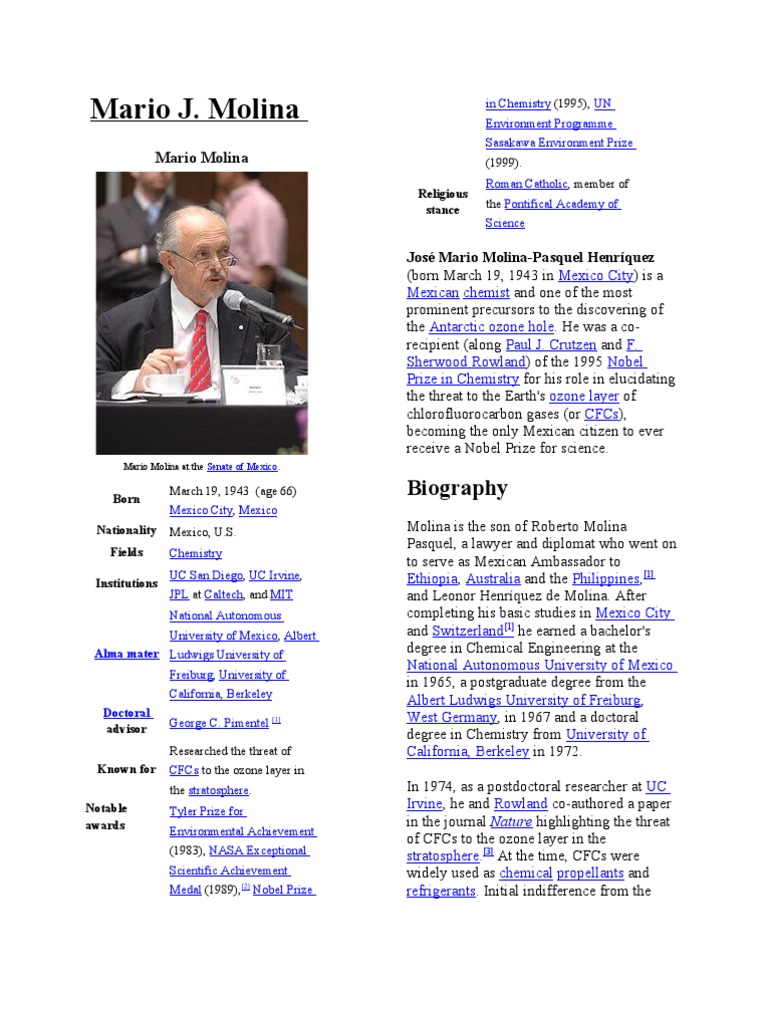 Mario J Molina | PDF | Science And Technology | Science