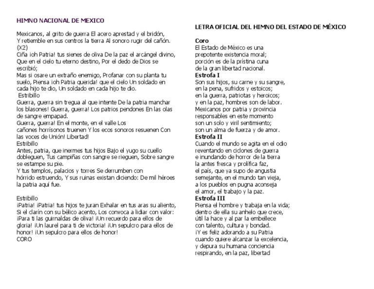 Himno Nacional de Mexico e Imno Al Estado de Mexcio | PDF