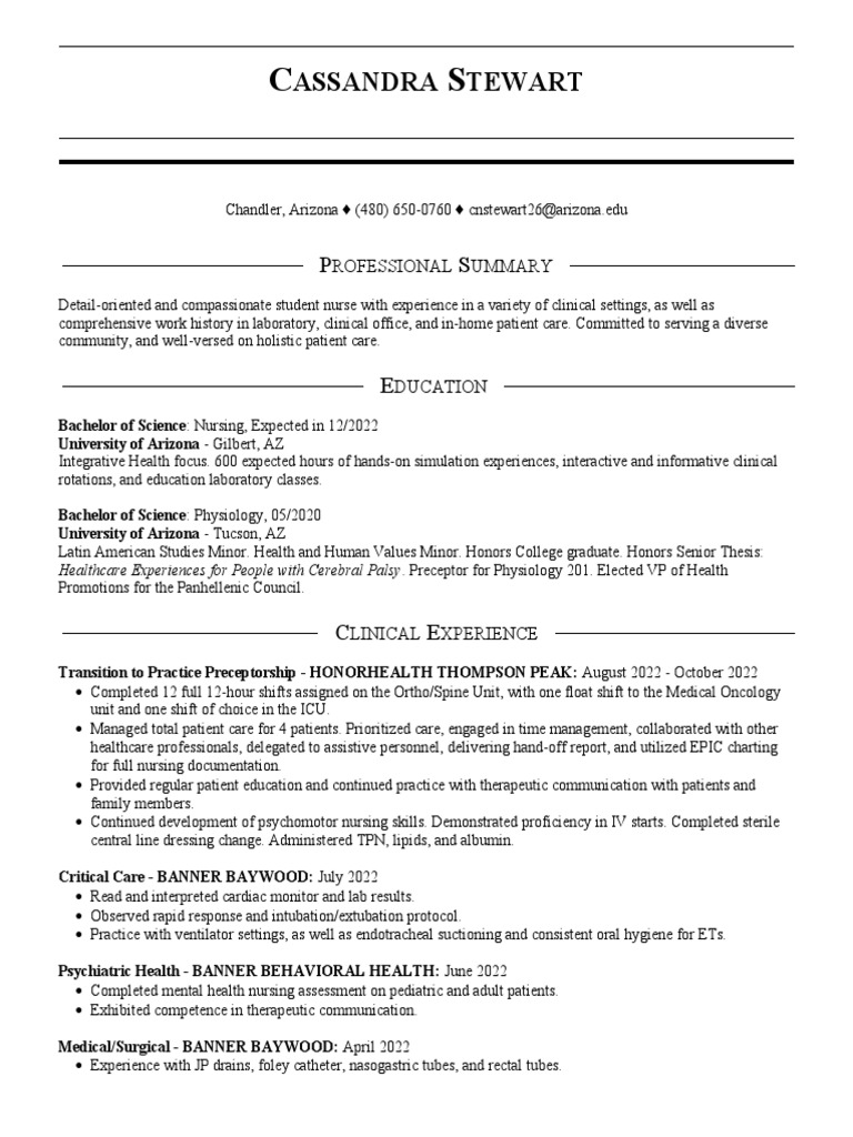 Cassandra Stewart Resume | PDF | Nursing | Patient