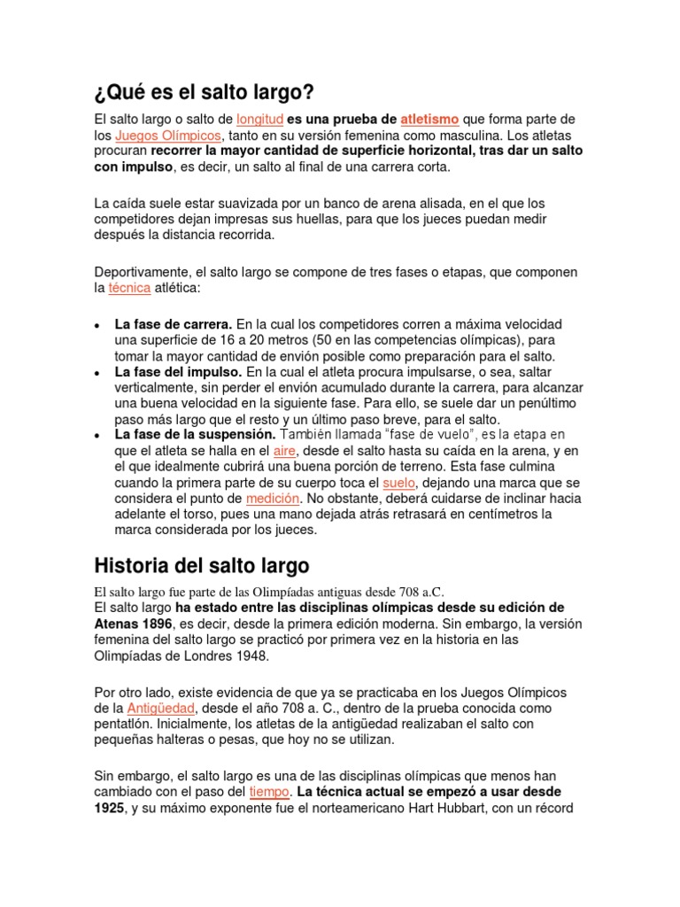 Qué Es El Salto Largo | PDF | Deporte del atletismo | Juegos olímpicos