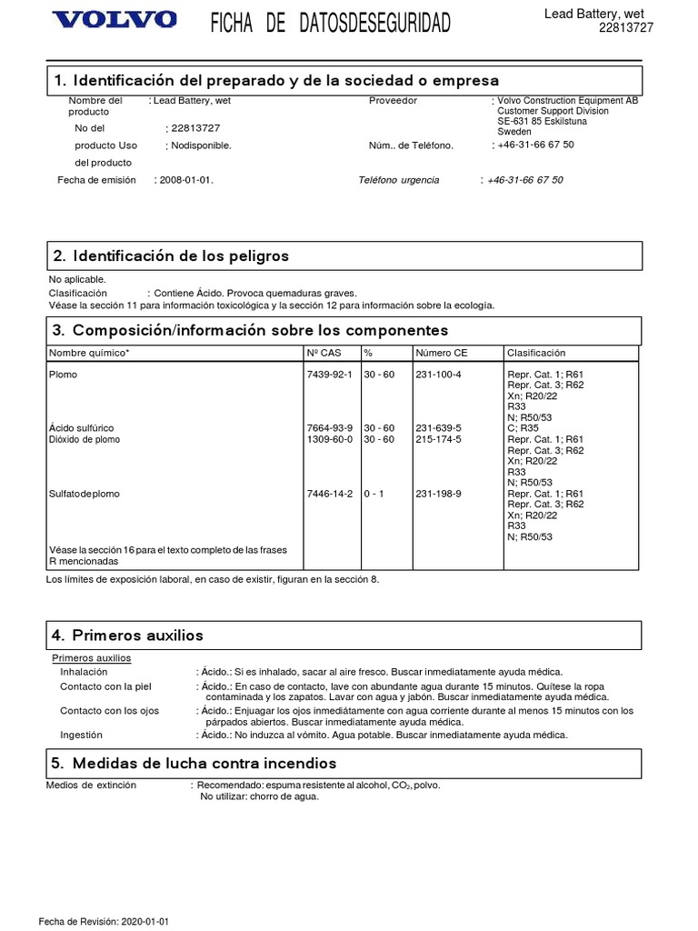 Bateria Humeda Volvo | PDF | Agua | Residuos