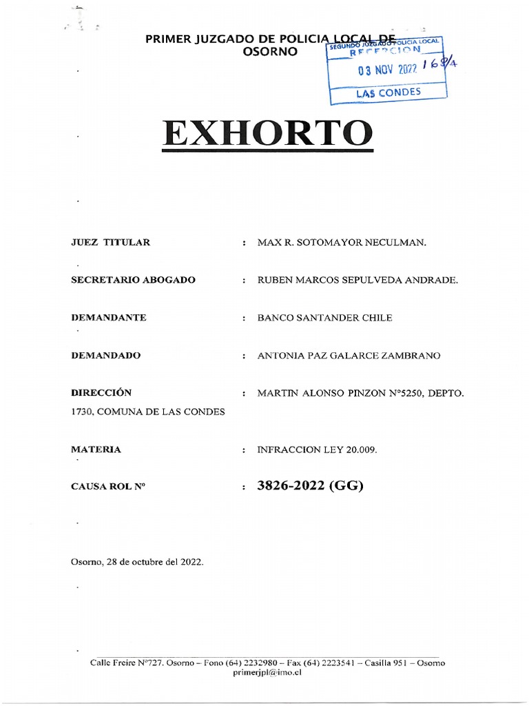 Exhorto JPL Osorno Rol 3826-2022 (GG) | PDF