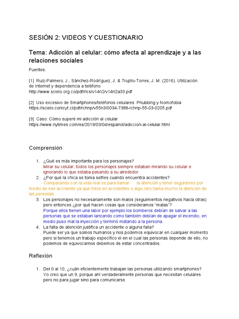 Copia de SESIÓN 2 Videos y Cuestionarios Adicción Al Celular | PDF ...