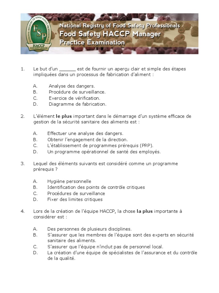 Questionnaire HACCP | PDF | Analyse des dangers et points critiques ...