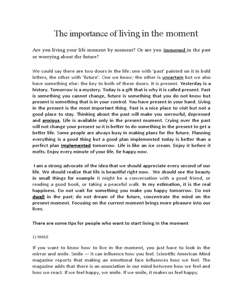 Living in The Moment.. Presentation | PDF | Thought | Gratitude