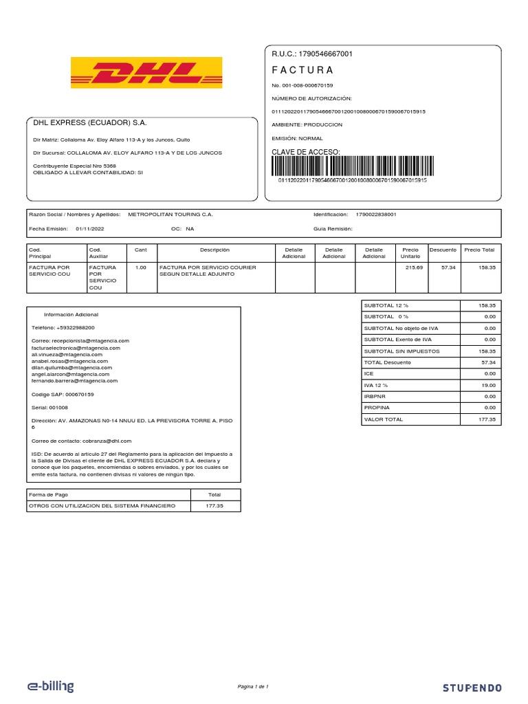 Factura DHL | Descargar gratis PDF | Factura | Economias