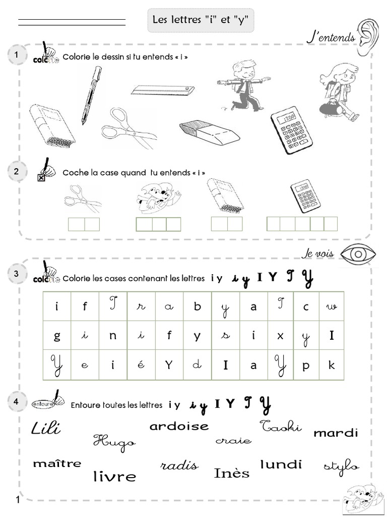Exercices sur les lettres i et y | PDF