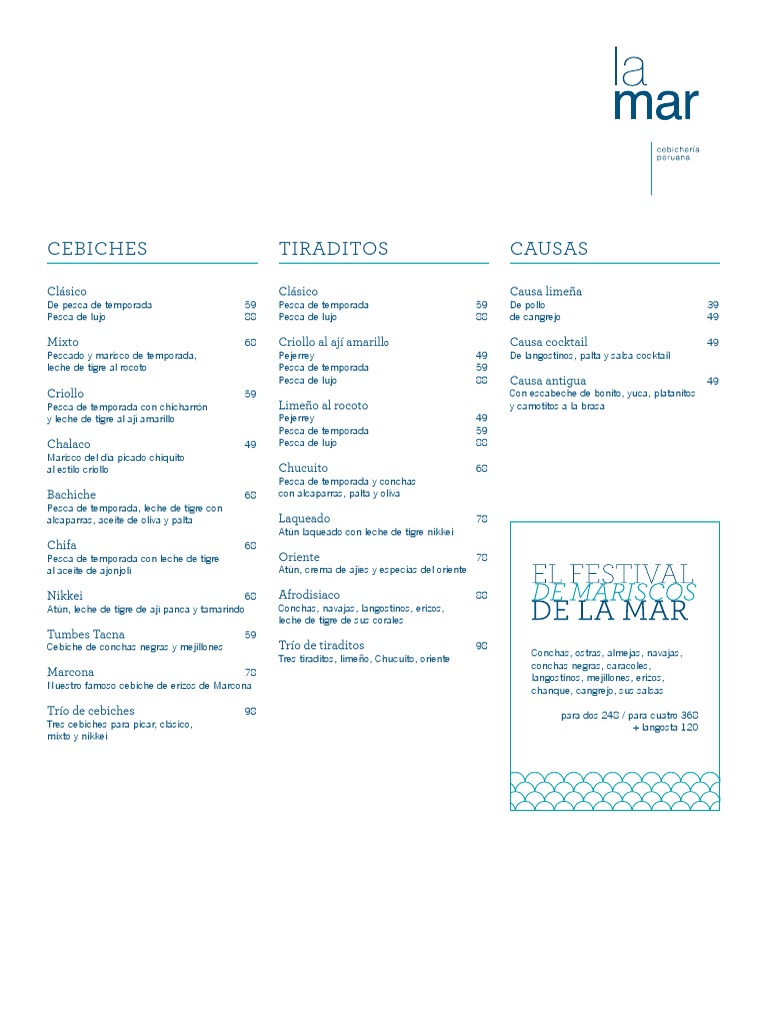 Carta Platos Marinos Tacna | PDF | Mariscos | Cocina latinoamericana