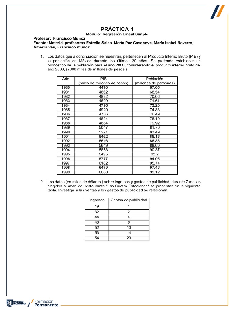 Ejercicios - Regresion Lineal Simple | PDF