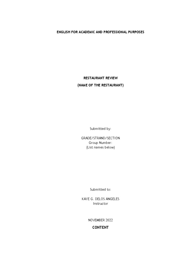 Restaurant Review Template | PDF